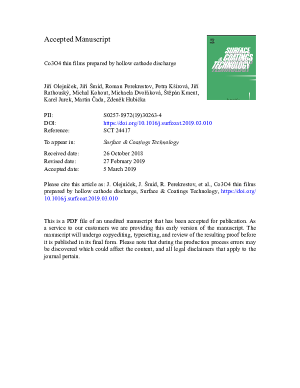 (PDF) Co3O4 thin films prepared by hollow cathode discharge