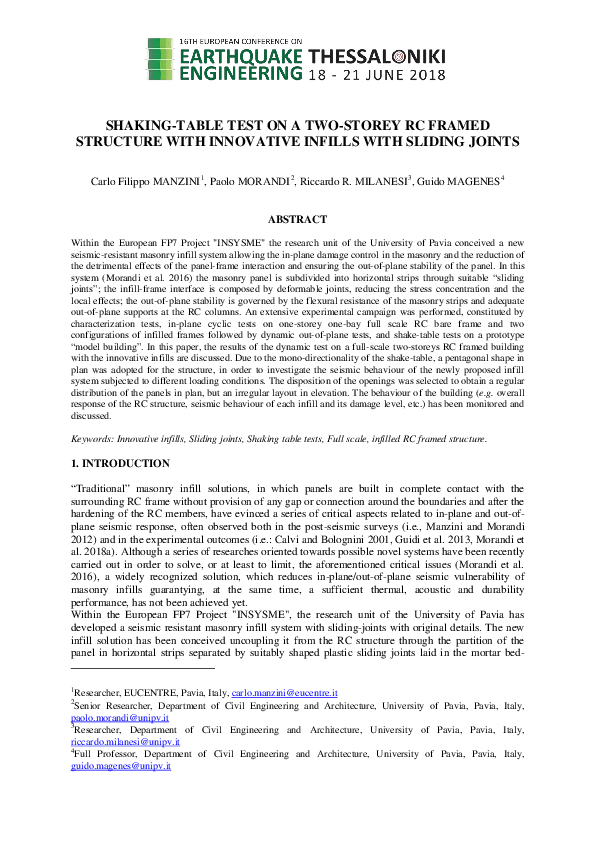 (PDF) Shaking-Table Test on a Two-Storey RC Framed Structure with ...