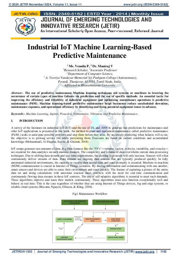 (PDF) Industrial IoT Machine Learning-Based Predictive Maintenance
