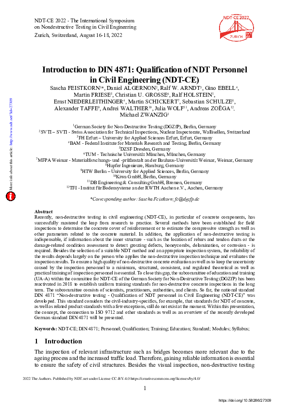 (PDF) Introduction to DIN 4871: Qualification of NDT Personnel in Civil ...
