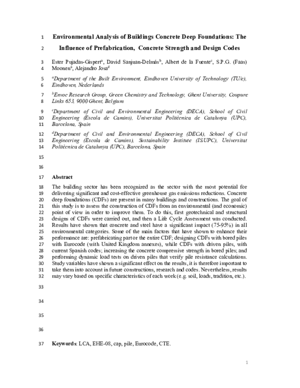 (PDF) Environmental analysis of concrete deep foundations: Influence of prefabrication, concrete ...