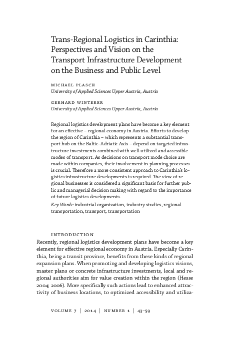 (PDF) Trans-Regional Logistics in Carinthia: Perspectives and Vision on ...