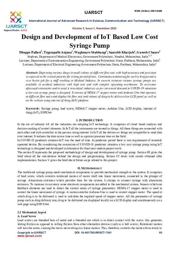 (PDF) Design and Development of IoT Based Low Cost Syringe Pump