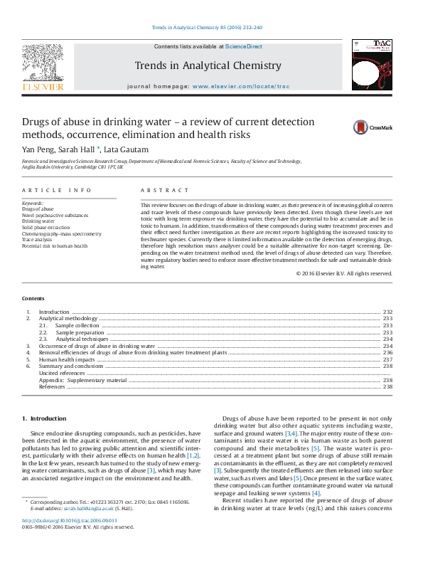 (PDF) Drugs of abuse in drinking water – a review of current detection ...