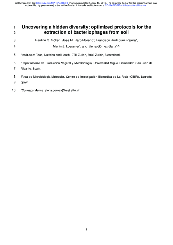 (PDF) Uncovering a hidden diversity: optimized protocols for the extraction of bacteriophages ...