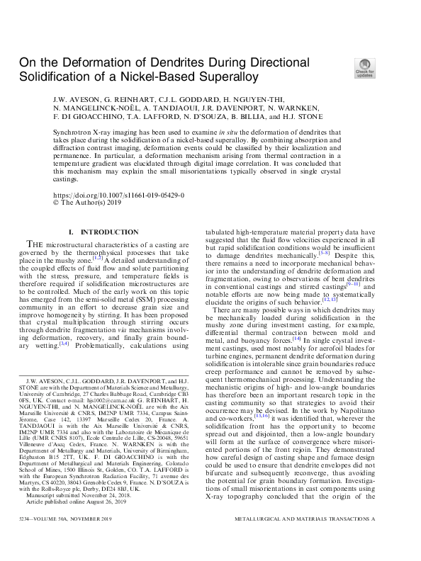 (PDF) On the Deformation of Dendrites During Directional Solidification ...