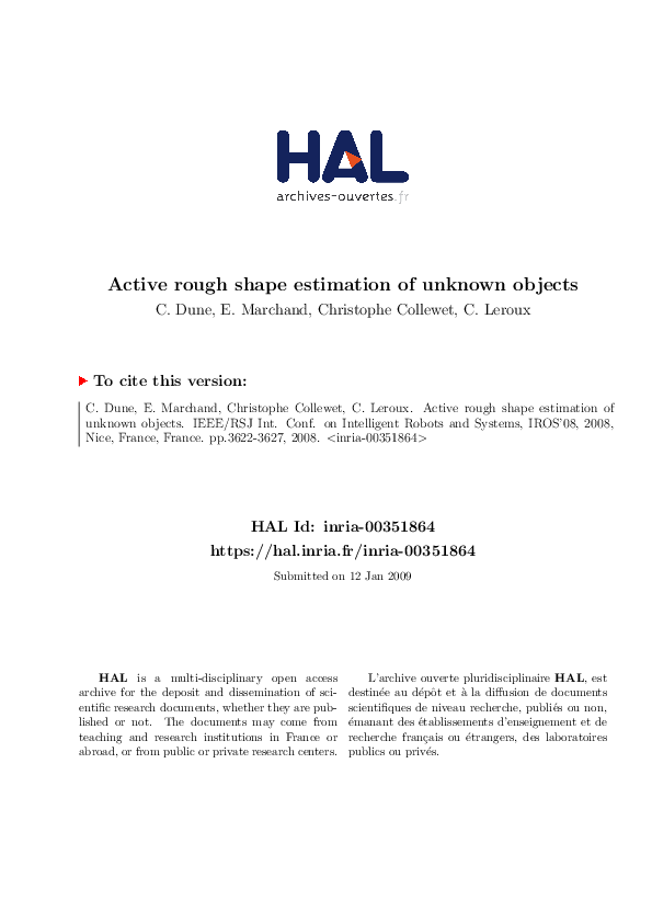 (PDF) Active rough shape estimation of unknown objects