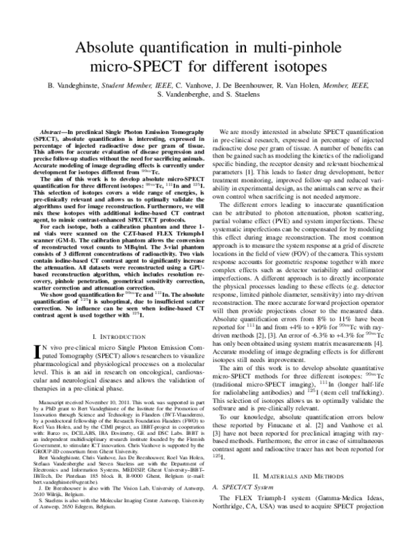 (PDF) Absolute quantification in multi-pinhole micro-SPECT for ...