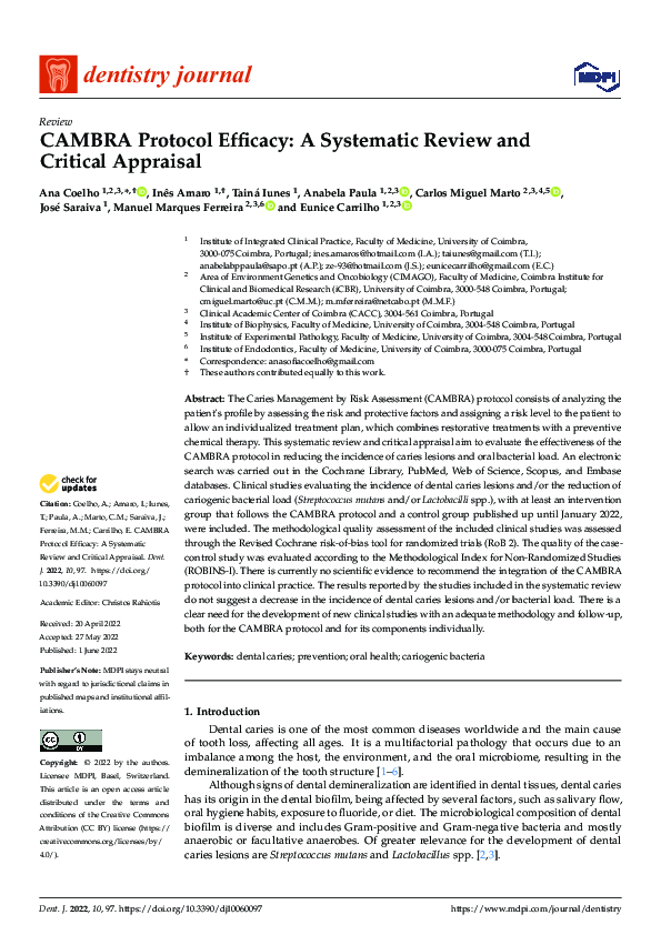 (PDF) CAMBRA Protocol Efficacy: A Systematic Review and Critical Appraisal