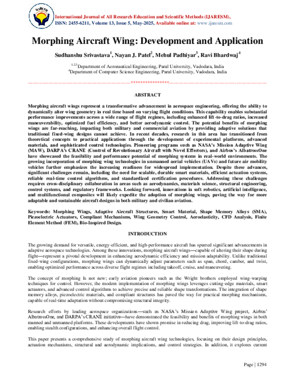 (PDF) Morphing Aircraft Wing: Development and Application