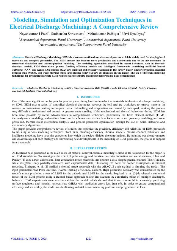 (PDF) Modeling, Simulation and Optimization Techniques in Electrical Discharge Machining: A ...