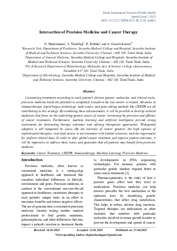 (PDF) Intersection of Precision Medicine and Cancer Therapy