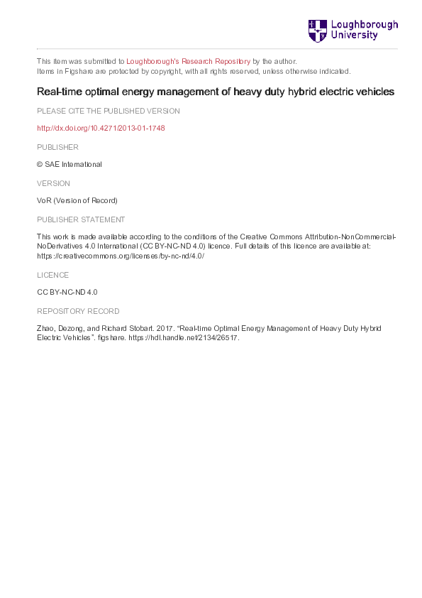 (PDF) Real-Time Optimal Energy Management of Heavy Duty Hybrid Electric ...