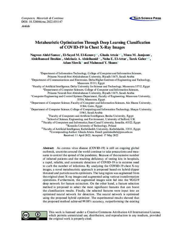 (PDF) Metaheuristic Optimization Through Deep Learning Classification of燙OVID-19 in Chest X-Ray ...