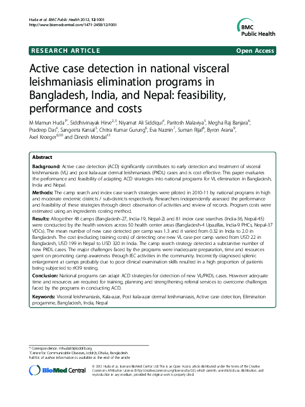 (PDF) Active case detection in national visceral leishmaniasis elimination programs in ...