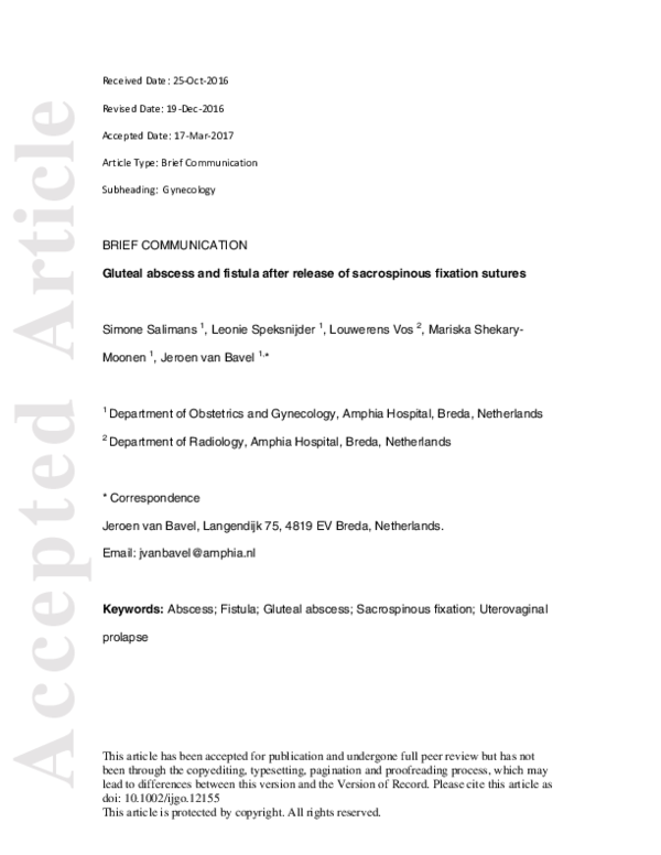 (PDF) Gluteal abscess and fistula after release of sacrospinous ...