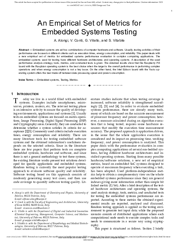 (PDF) An Empirical Set of Metrics for Embedded Systems Testing