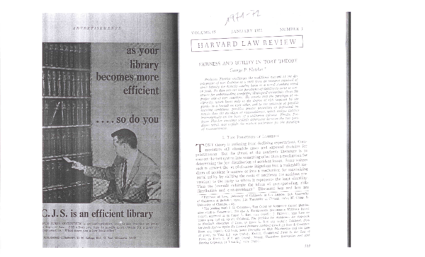 (PDF) George P. Fletcher, Fairness and utility in tort theory, 85 Harv ...