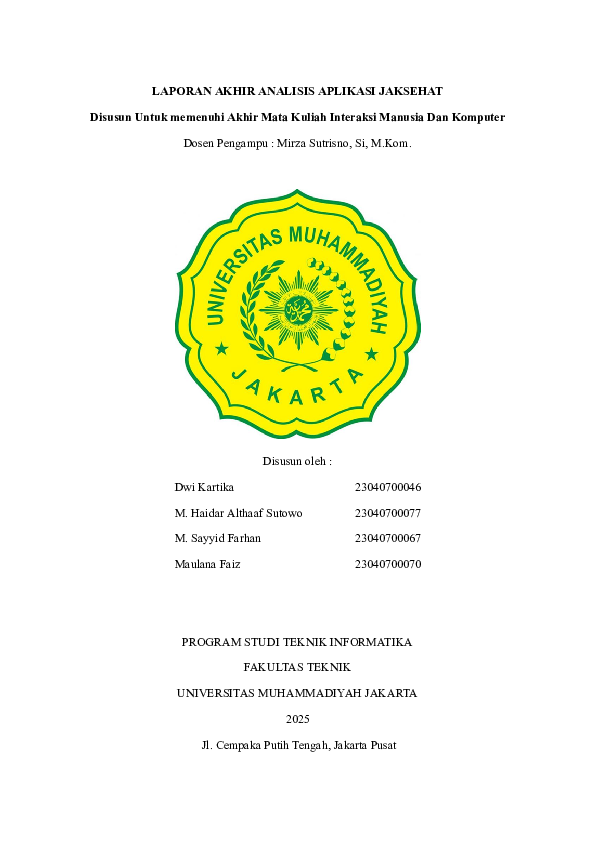 (PDF) LAPORAN AKHIR ANALISIS APLIKASI JAKSEHAT