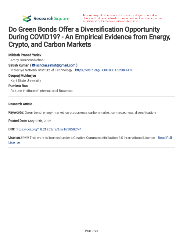 (PDF) Do Green Bonds Offer a Diversification Opportunity During COVID19 ...