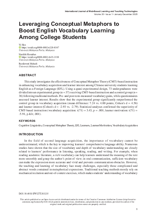 (PDF) Leveraging Conceptual Metaphors to Boost English Vocabulary ...