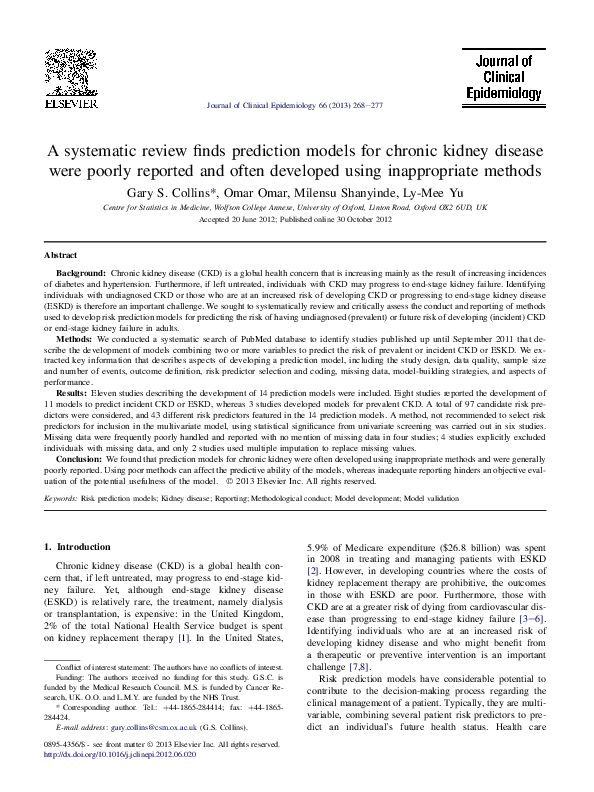 (PDF) A systematic review finds prediction models for chronic kidney ...