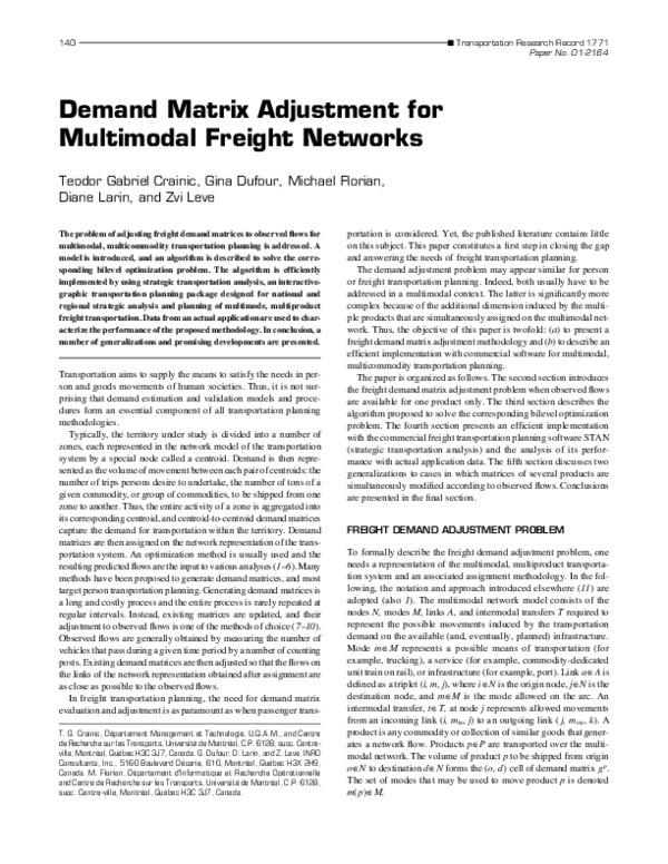 (PDF) Demand Matrix Adjustment for Multimodal Freight Networks