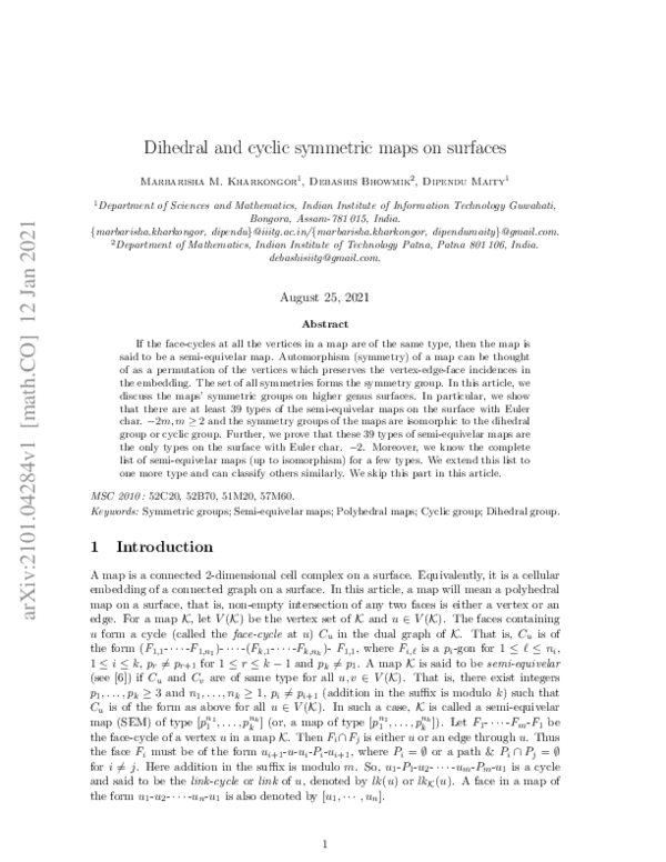 (PDF) Dihedral and cyclic symmetric maps on surfaces