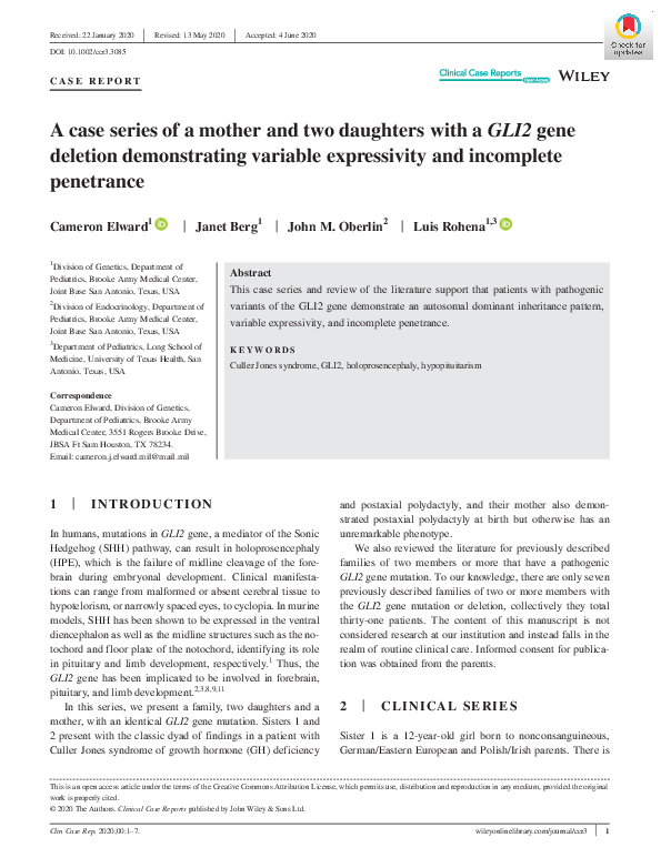 (PDF) A case series of a mother and two daughters with a GLI2 gene ...
