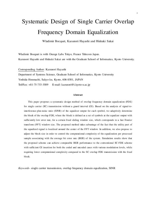 (PDF) Systematic design of single carrier overlap frequency domain equalization