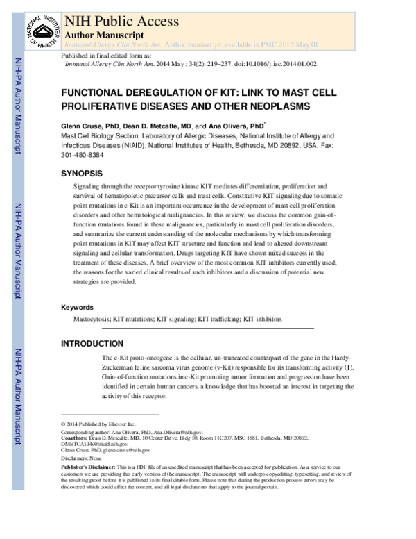(PDF) Functional Deregulation of KIT