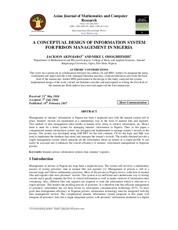 (PDF) A CONCEPTUAL DESIGN OF INFORMATION SYSTEM FOR PRISON MANAGEMENT IN NIGERIA