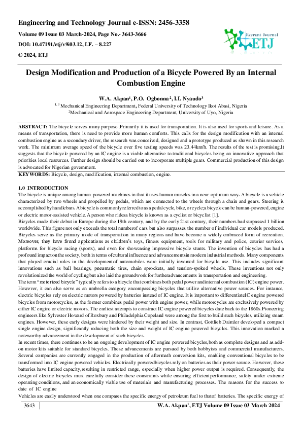 (PDF) Design Modification and Production of a Bicycle Powered By an ...