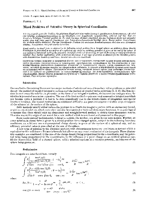 (PDF) Mixed Problems of Potential Theory in Spherical Coordinates