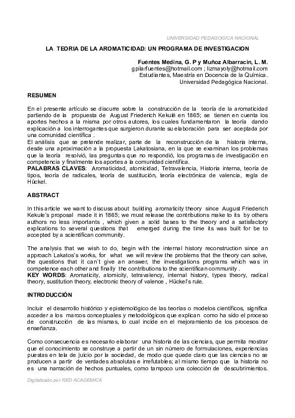 (PDF) La Teoria De La Aromaticidad: Un Programa De Investigacion