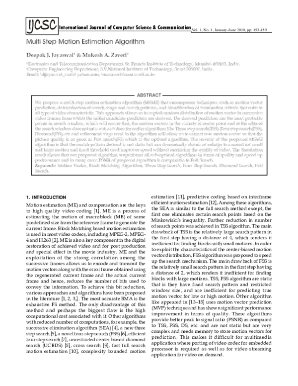 (PDF) Multi step motion estimation algorithm