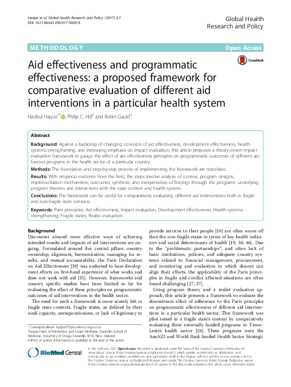 (PDF) Aid effectiveness and programmatic effectiveness: a proposed ...