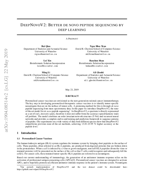 (PDF) DeepNovoV2: Better de novo peptide sequencing with deep learning