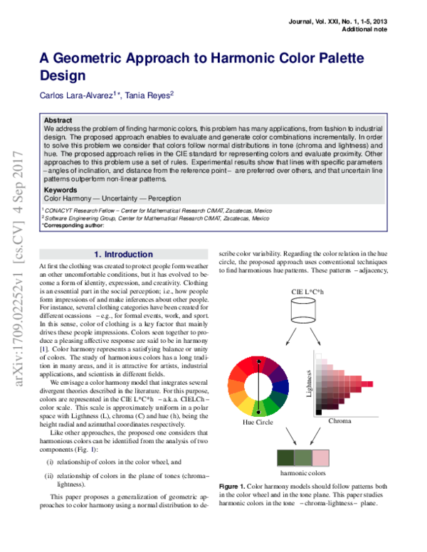 (PDF) A geometric approach to harmonic color palette design