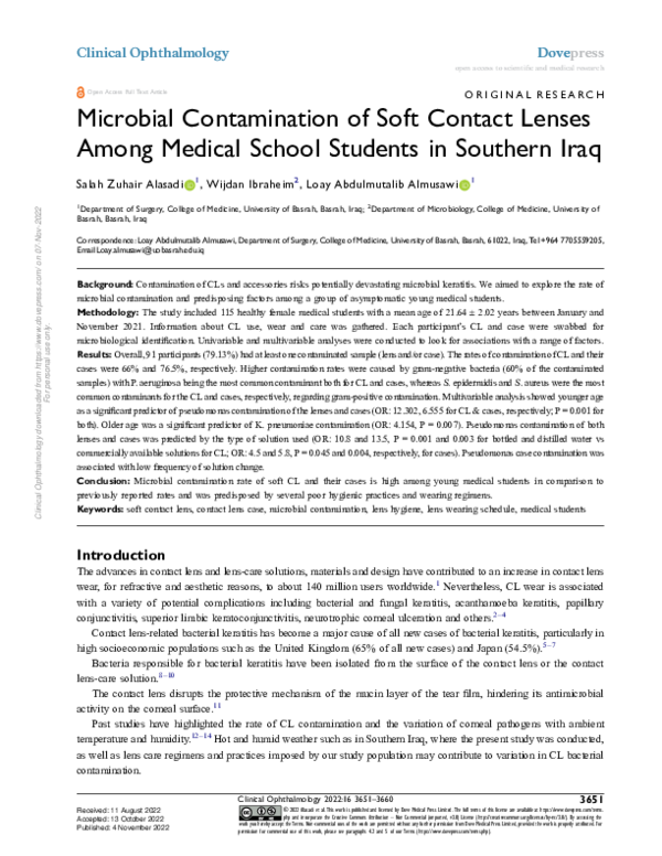 (PDF) Microbial Contamination of Soft Contact Lenses Among Medical ...