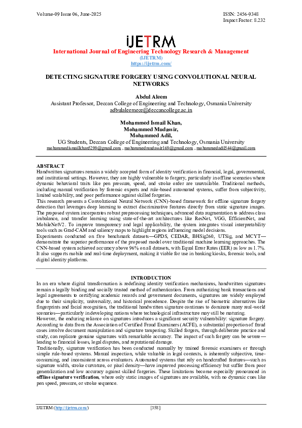(PDF) DETECTING SIGNATURE FORGERY USING CONVOLUTIONAL NEURAL NETWORKS