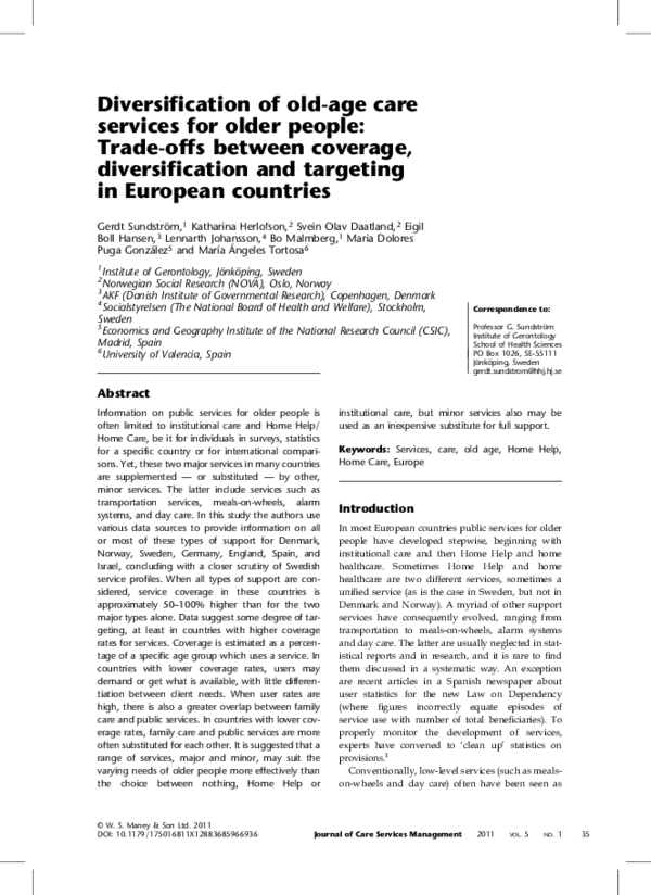 (PDF) Diversification of old-age care services for older people: Trade ...