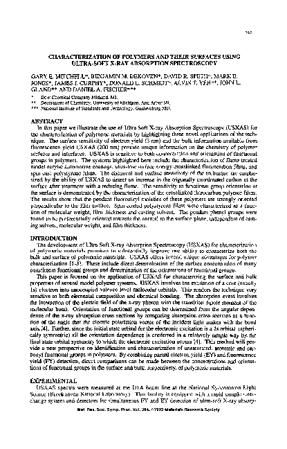 (PDF) Characterization of Polymers and Their Surfaces Using Ultra-Soft X-Ray Absorption Spectroscopy