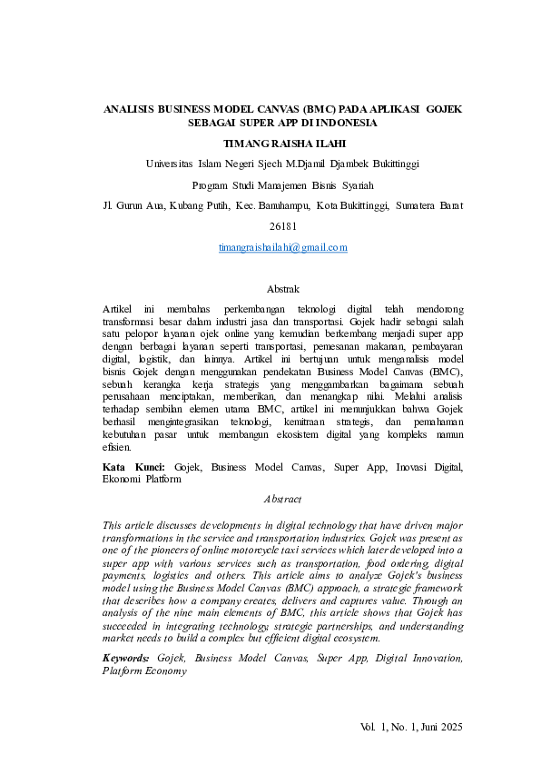 (PDF) ANALISIS BUSINESS MODEL CANVAS (BMC) PADA APLIKASI GOJEK SEBAGAI ...