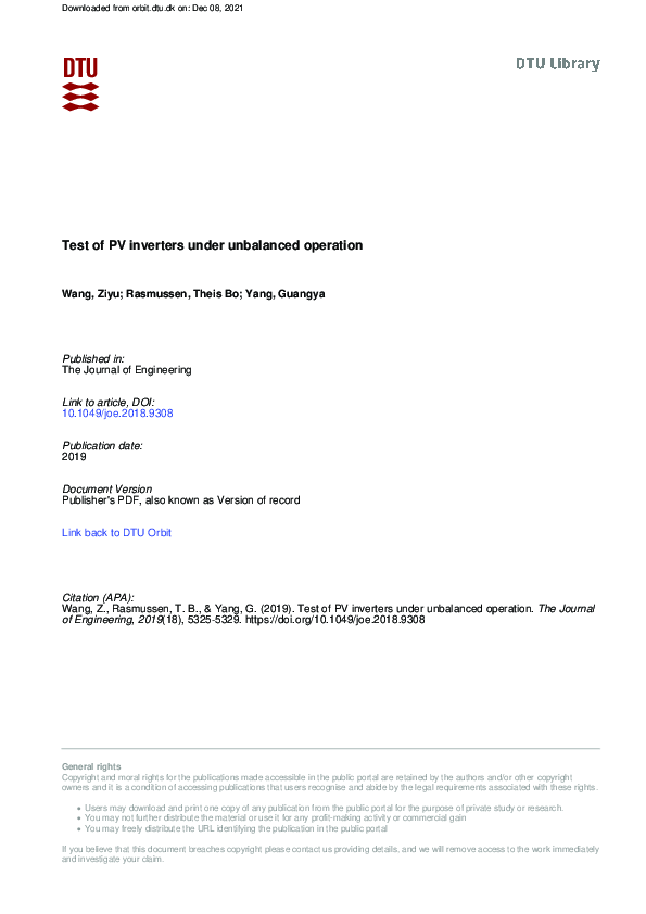 (PDF) Test of PV inverters under unbalanced operation