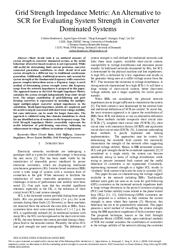 (PDF) Grid Strength Impedance Metric: An Alternative to SCR for ...