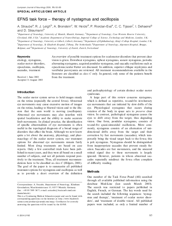 (PDF) EFNS task force - therapy of nystagmus and oscillopsia