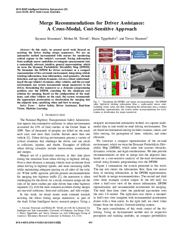 (PDF) Merge recommendations for driver assistance: A cross-modal, cost ...