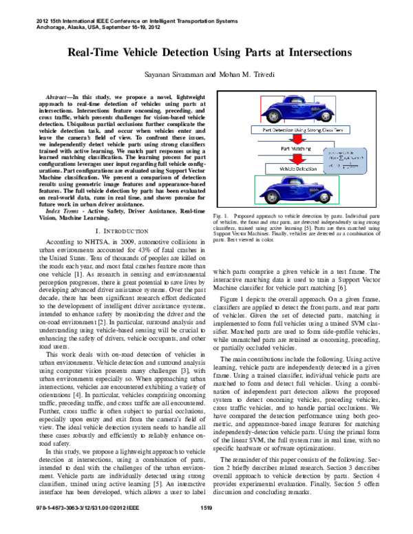 (PDF) Real-time vehicle detection using parts at intersections