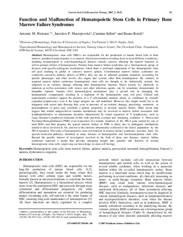 (PDF) Function and Malfunction of Hematopoietic Stem Cells in Primary ...